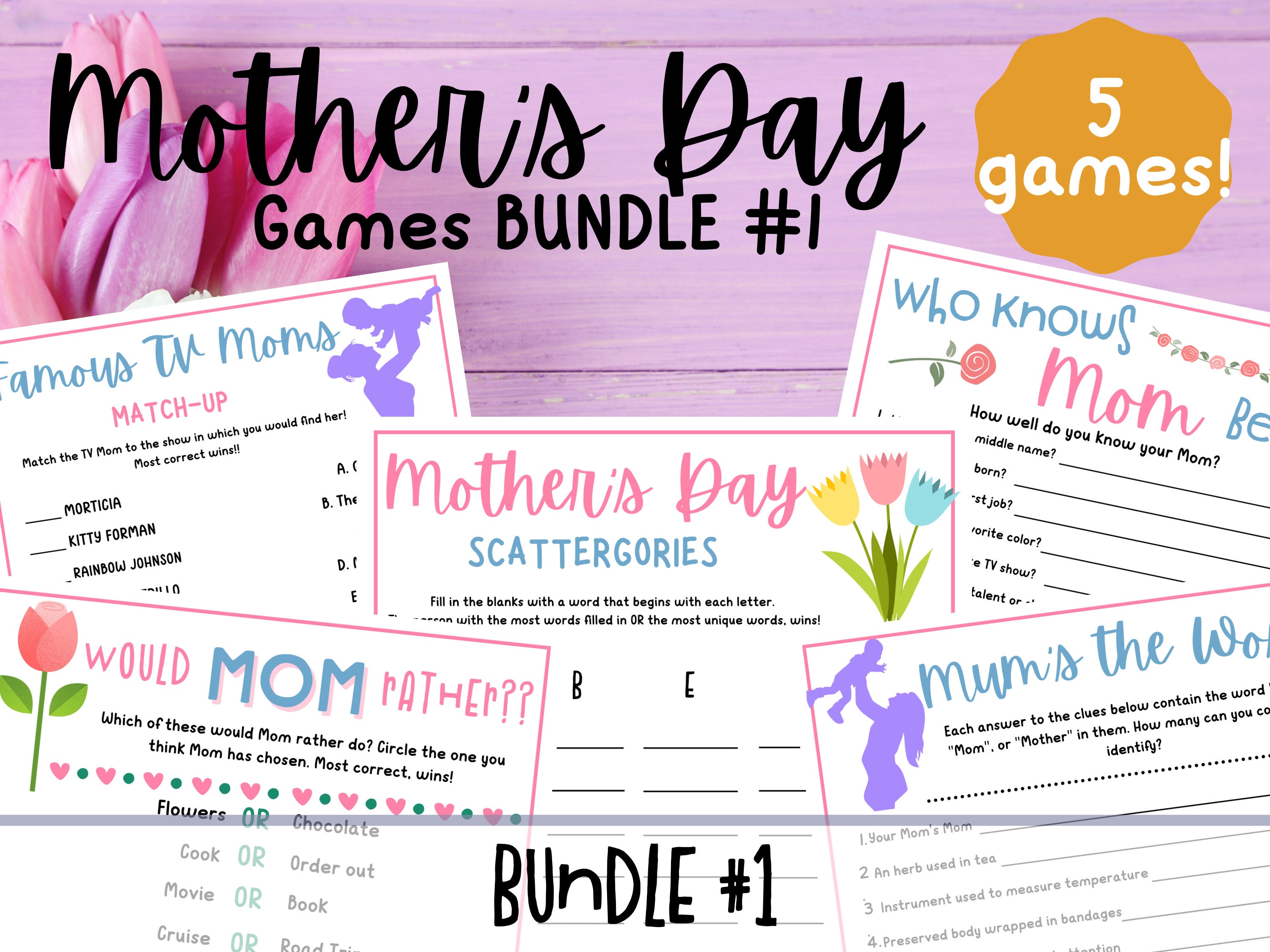 Mothers Day Games BUNDLE 5 Game Bundle Mothers Day Party Games ...