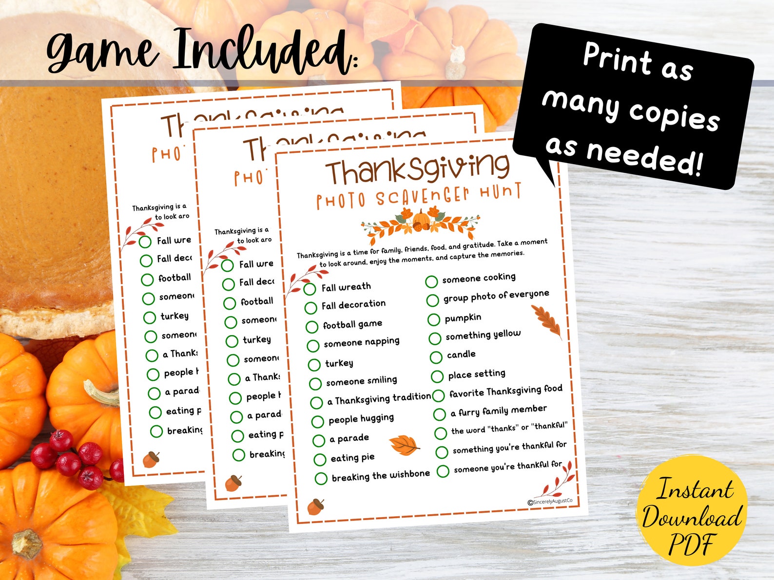 Thanksgiving PHOTO SCAVENGER HUNT Printable Thanksgiving Party Game ...
