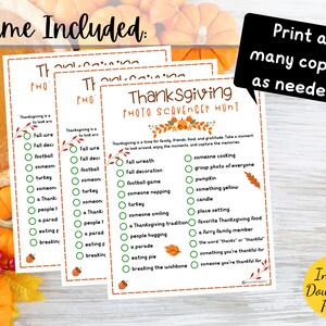 Thanksgiving PHOTO SCAVENGER HUNT Printable Thanksgiving Party Game ...