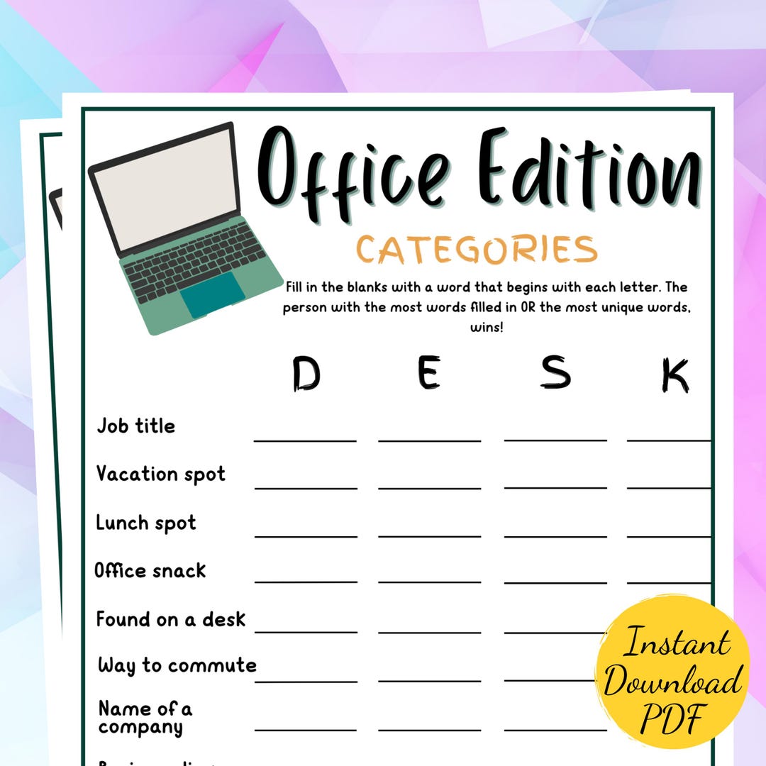 Office CATEGORIES Game - Printable Workplace Game - Printable ...