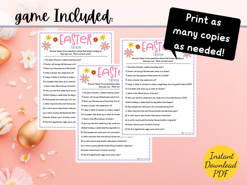 Easter TRIVIA Game Easter Party Game Printable Easter Celebration ...