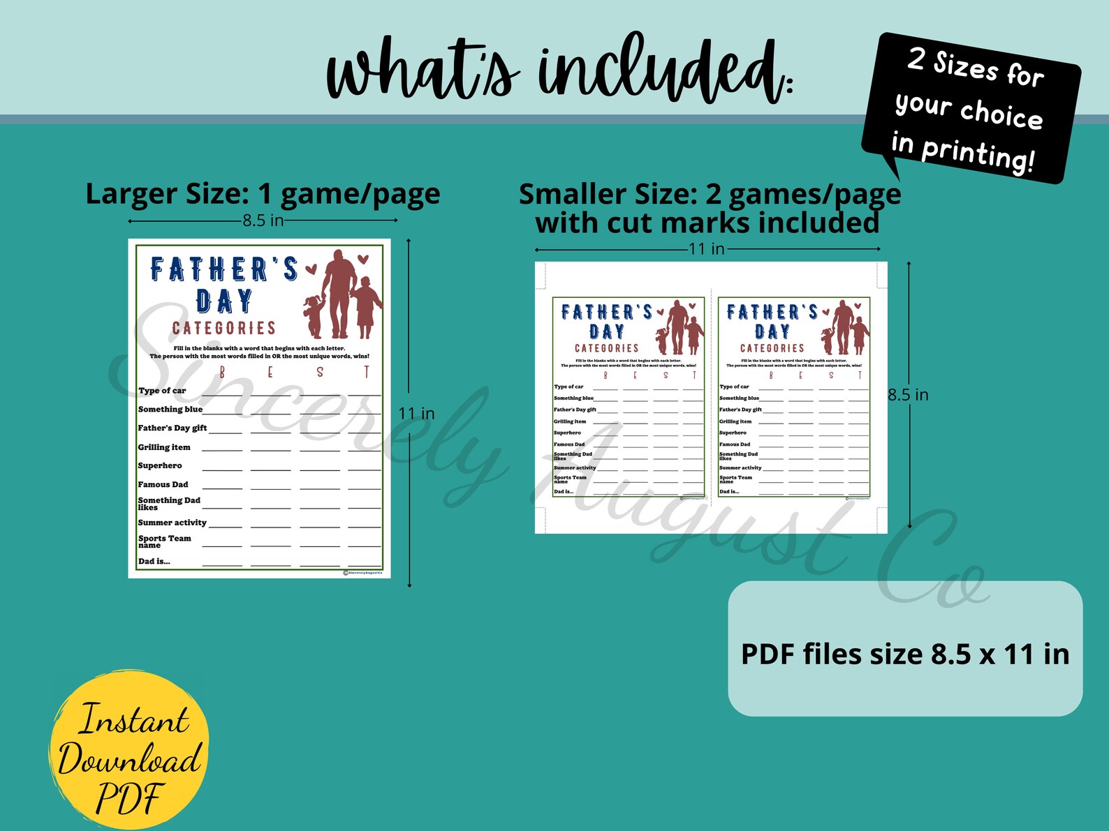 Fathers Day CATEGORIES Game - Fathers Day Party Game - Printable ...