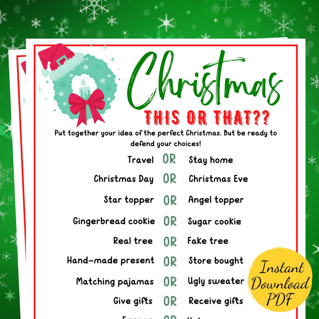THIS OR THAT Christmas Party Game - Printable Christmas Party Activity ...