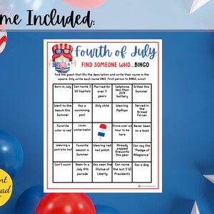 Fourth of July BINGO Game July 4th Find Someone Who Bingo - Etsy