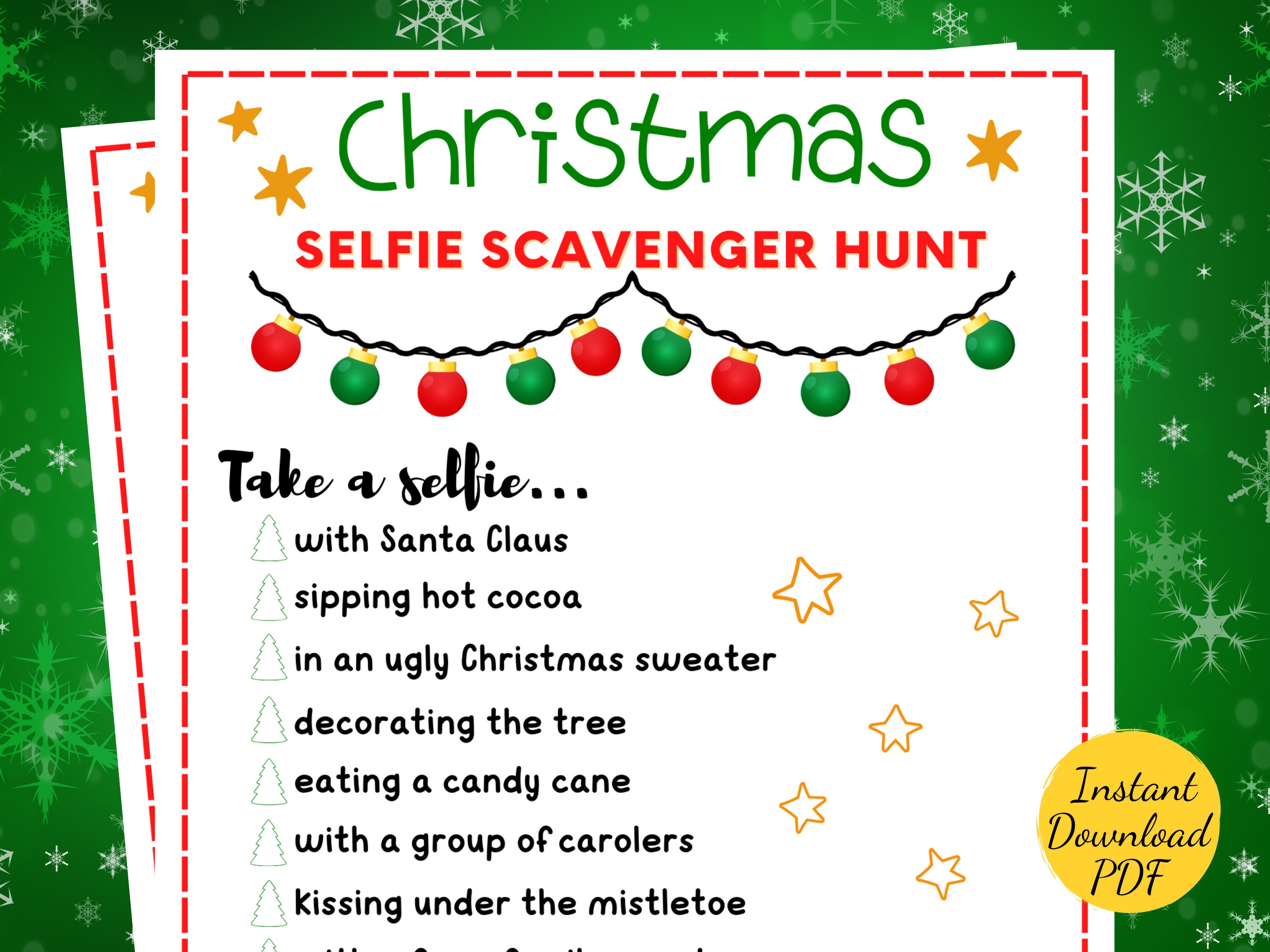 Christmas SELFIE SCAVENGER HUNT Game Printable Christmas Party Activity ...