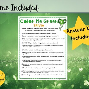 COLOR ME GREEN Trivia St. Patrick's Day Party Game Printable St ...