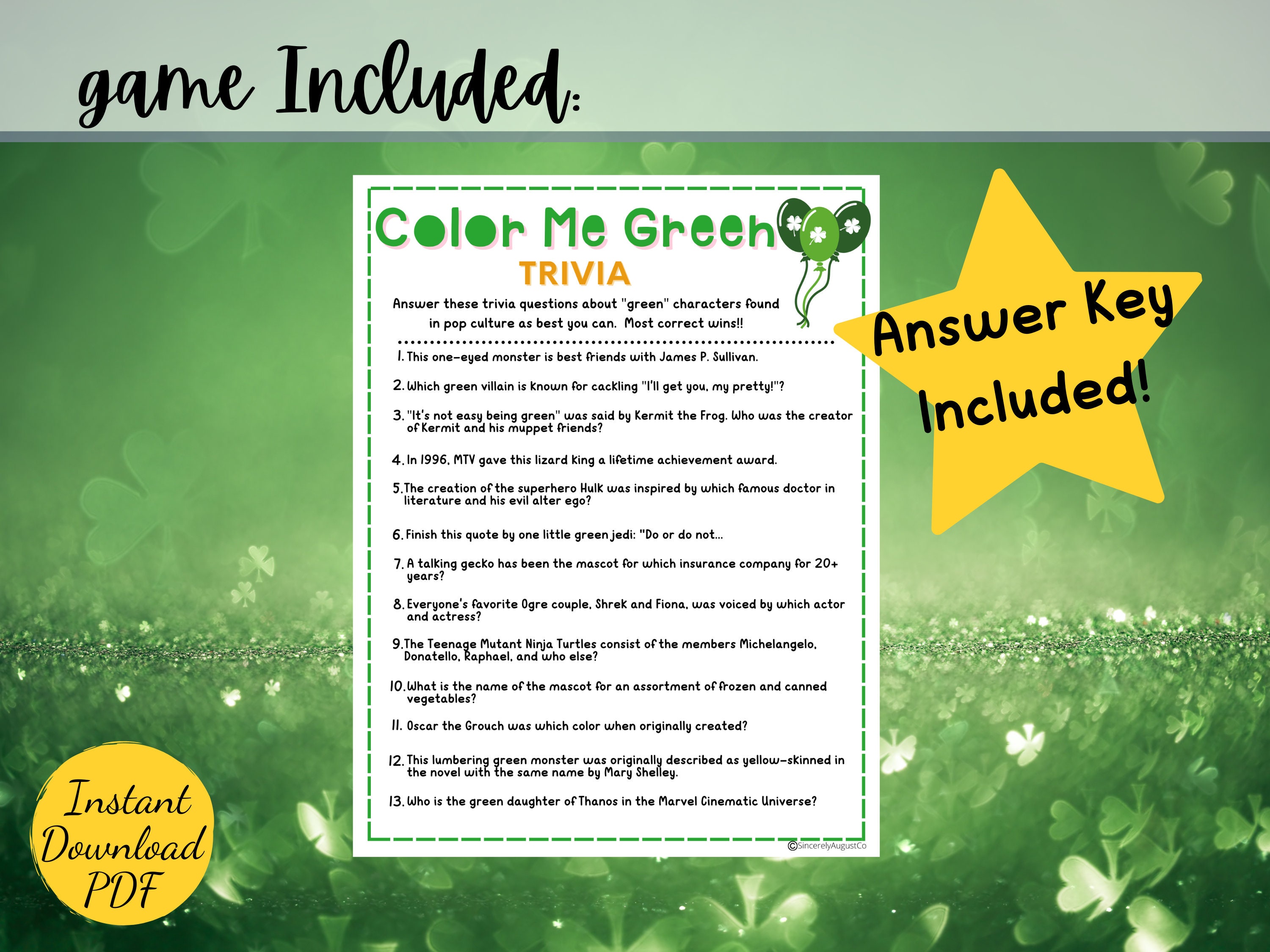 COLOR ME GREEN Trivia St. Patrick's Day Party Game Printable St ...