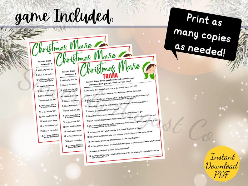 Christmas MOVIE TRIVIA Game: Holiday Party Activity (printable PDF) - Etsy