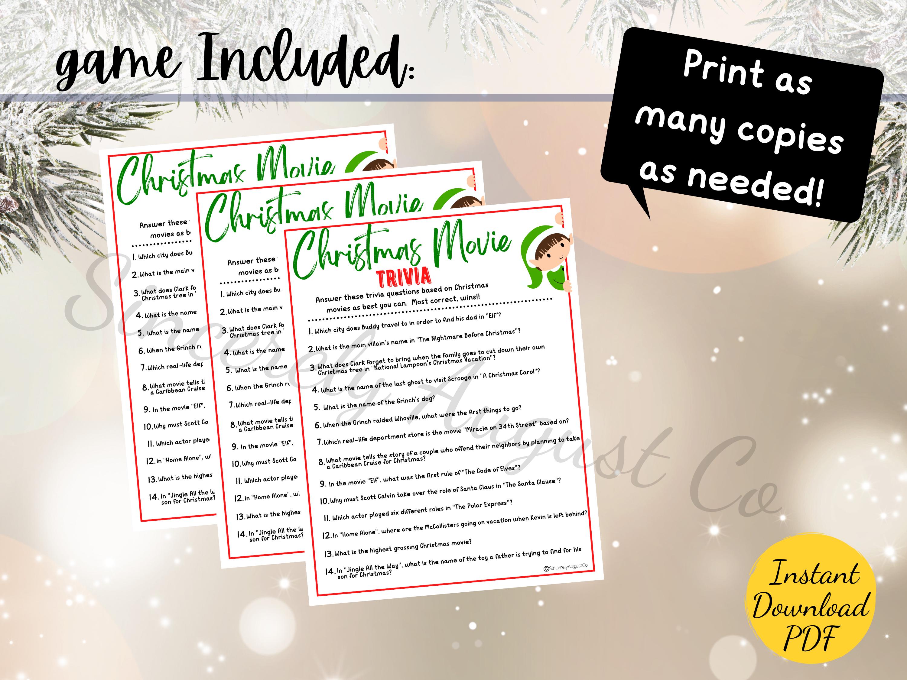 CHRISTMAS MOVIE TRIVIA Game - Christmas Trivia - Christmas Party Game ...