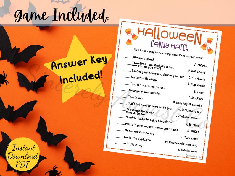 Halloween CANDY MATCH - Halloween Party Game - Printable Halloween ...