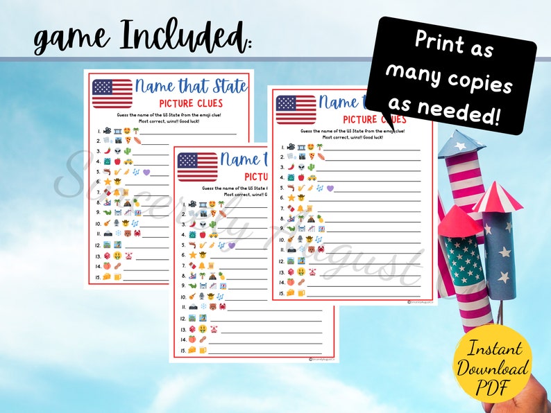 Fourth of July PICTURE CLUES Guessing Game - Name That State - July 4th ...