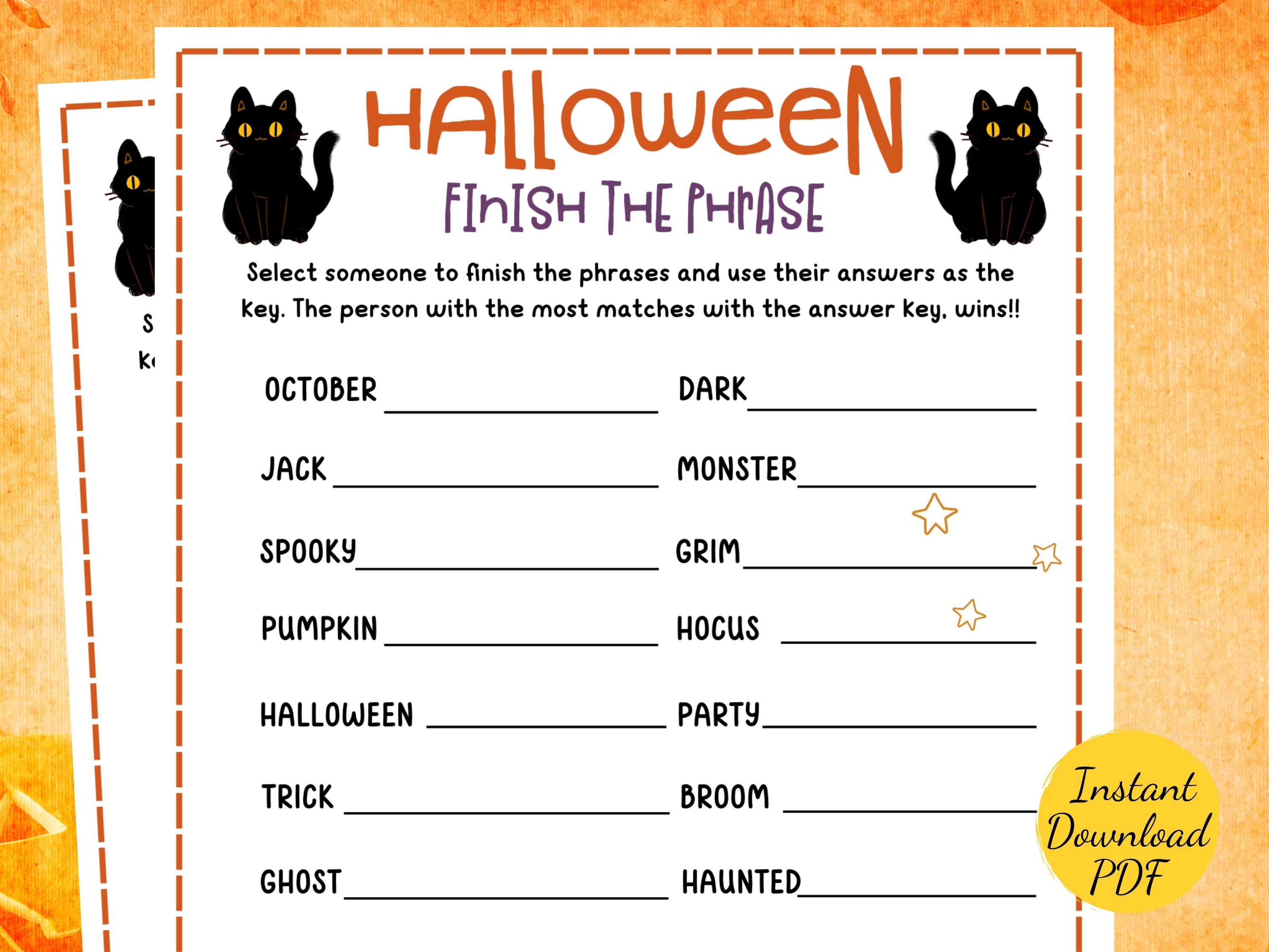FINISH THE PHRASE Halloween Party Game Printable Halloween Party ...