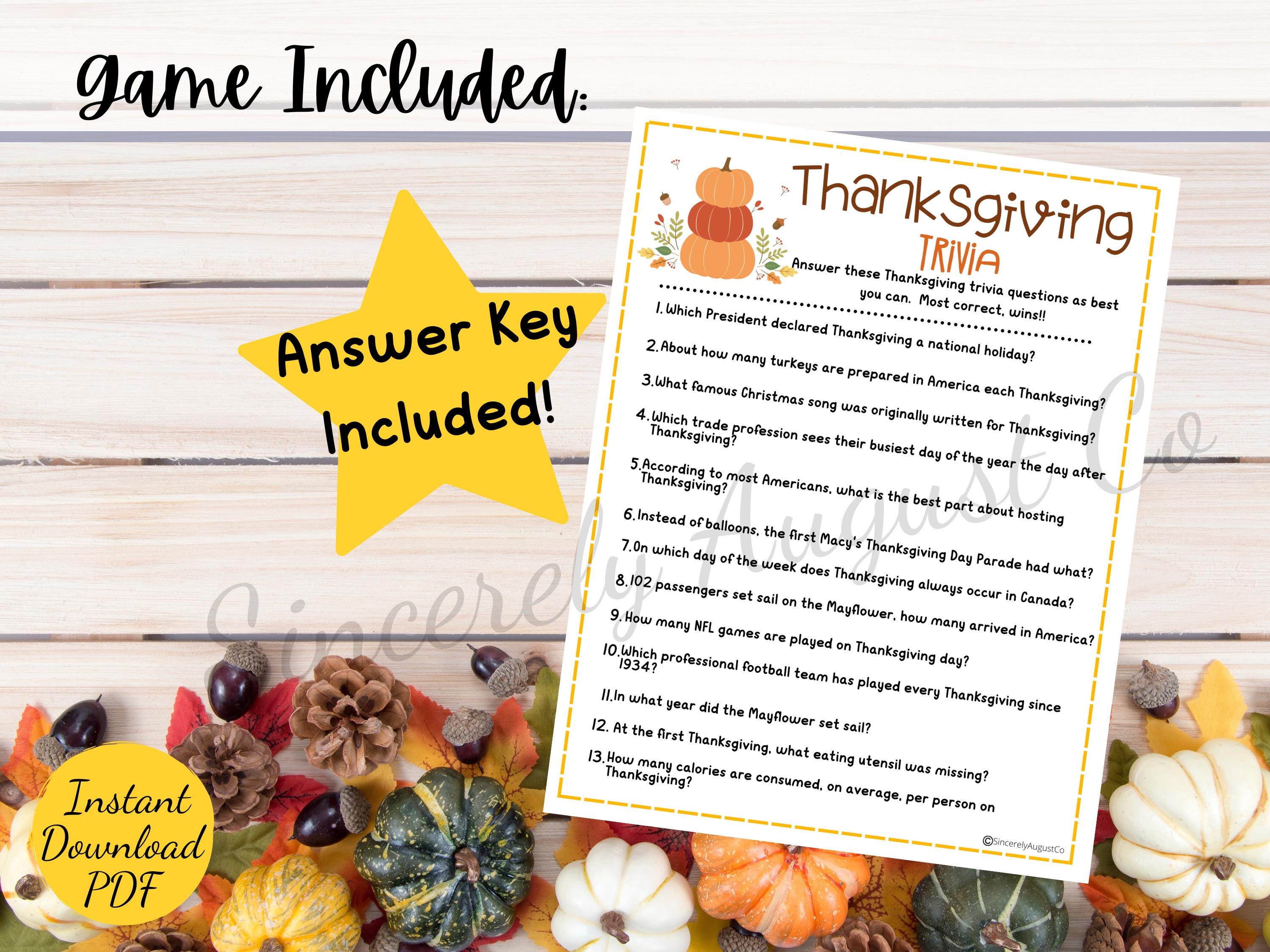 Thanksgiving TRIVIA - Thanksgiving Party Game - Printable Thanksgiving ...