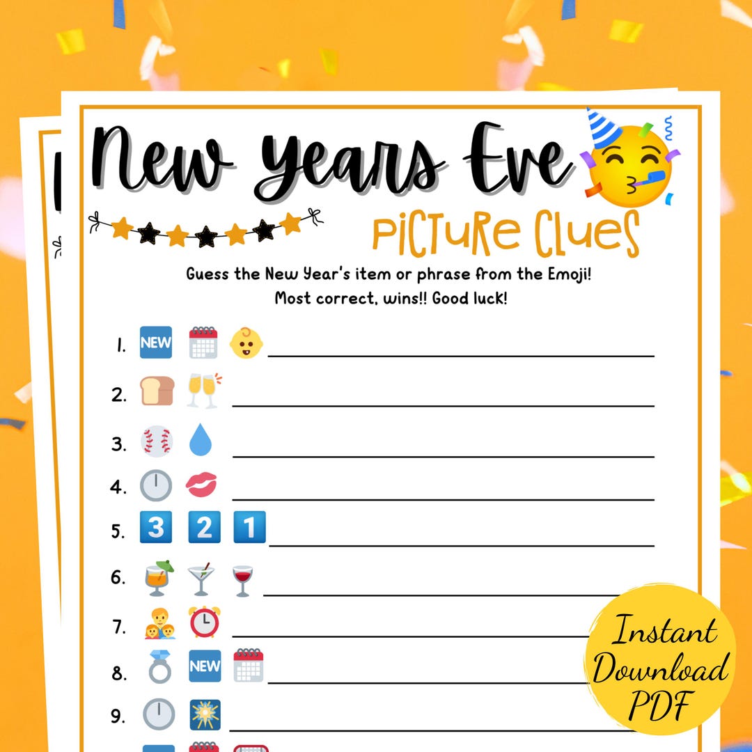 New Year's Eve PICTURE CLUES Game - New Years Eve Party Game ...