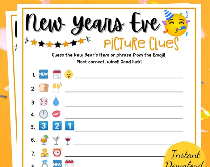 New Year's Eve Emoji Pictionary | Printable New Year's Game | New Years ...