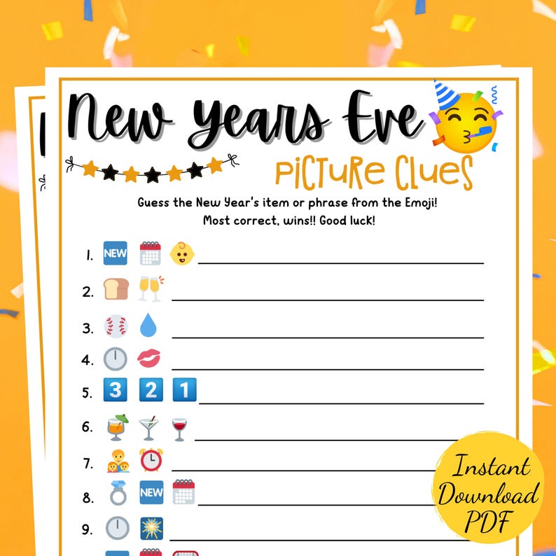 New Year's Eve PICTURE CLUES Game: Printable Emoji Pictionary (PDF) - Etsy