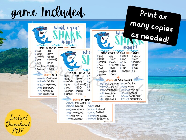 What's Your SHARK NAME? - Printable Summer and Beach Party Game - Shark ...