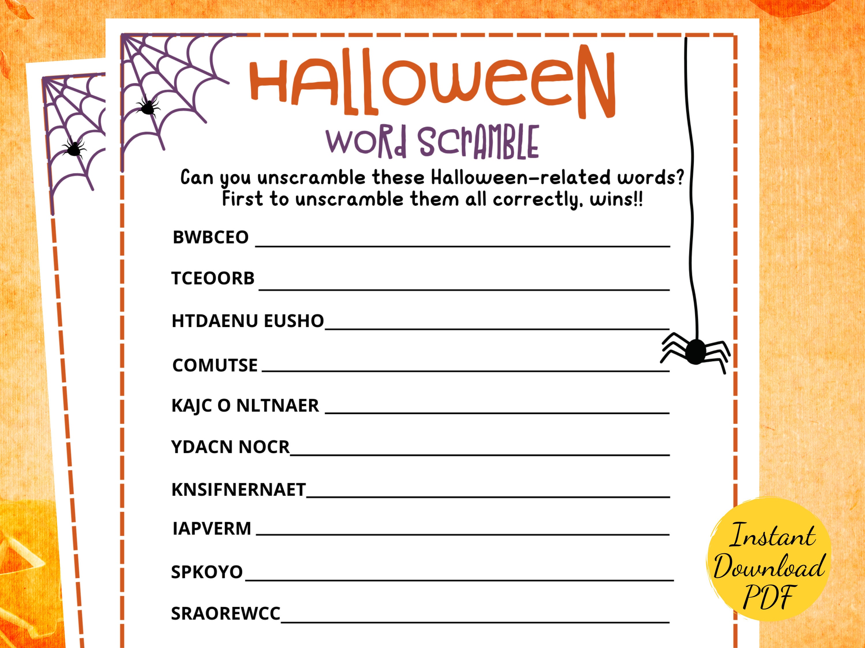 Halloween WORD SCRAMBLE Party Game Printable Halloween Party Activity ...