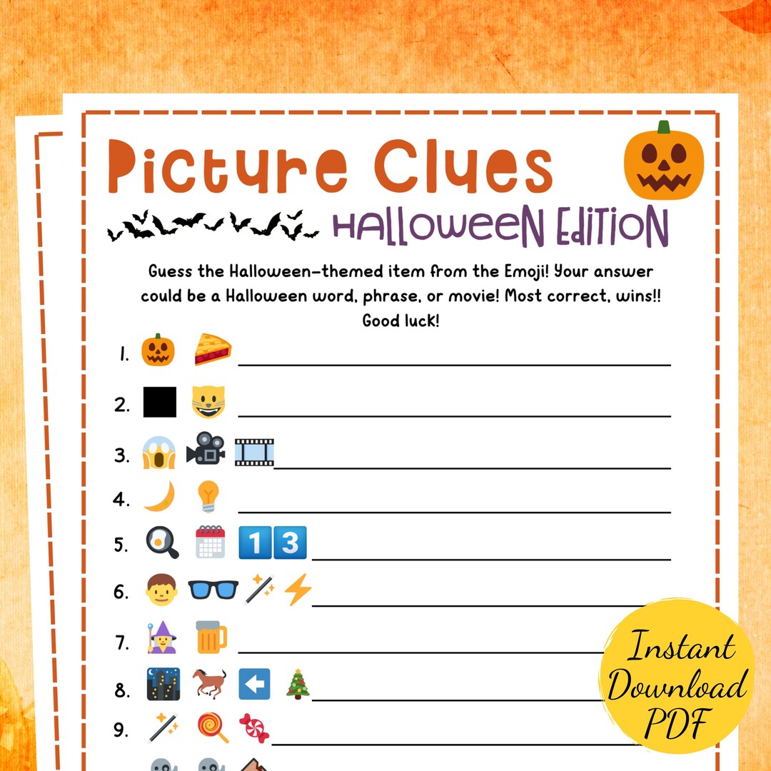 Halloween PICTURE CLUES Game - Printable Halloween Party Activity ...