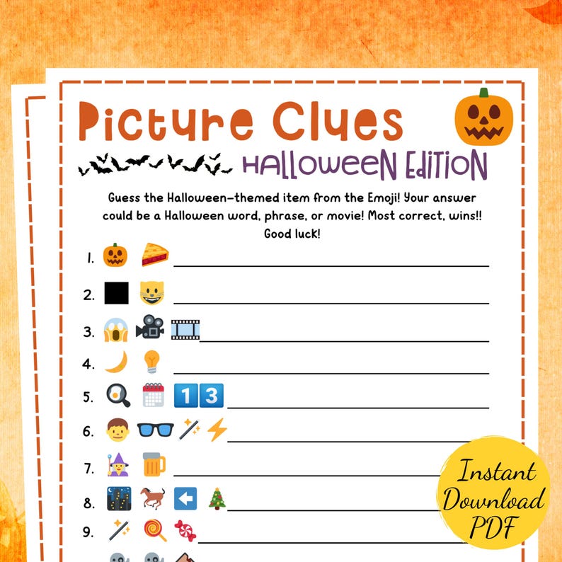 Halloween PICTURE CLUES Game - Printable Halloween Party Activity ...