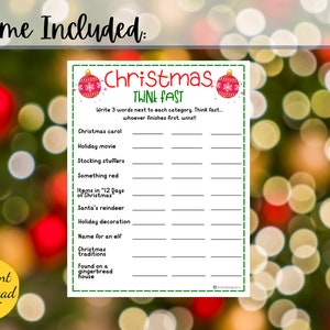 Think Fast Christmas Game Christmas Party Game Printable Christmas ...