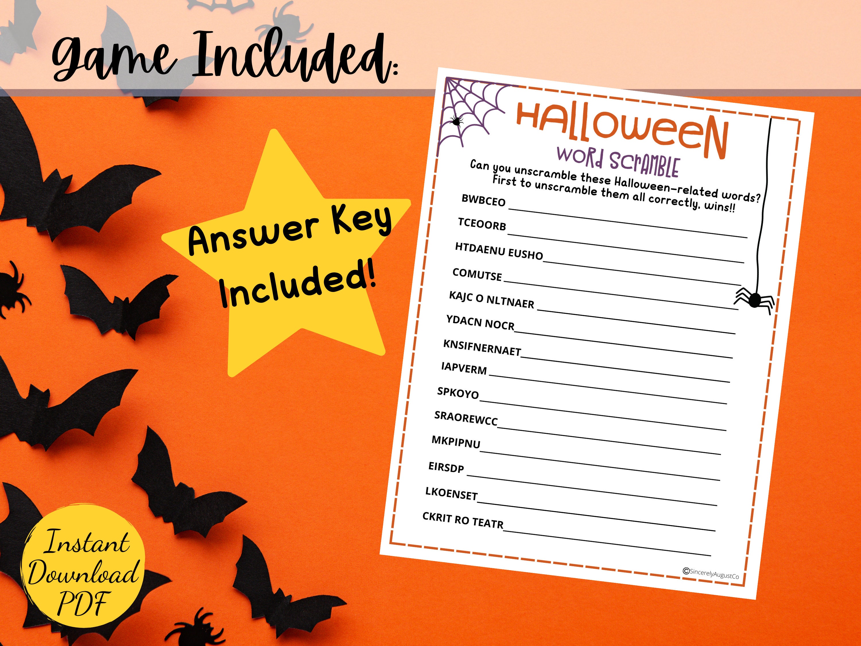 Halloween WORD SCRAMBLE Party Game Printable Halloween Party Activity ...