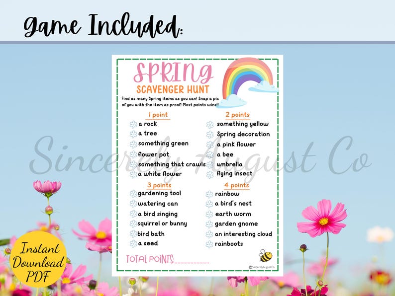 Spring SCAVENGER HUNT Game - Printable Spring Season Party Game ...