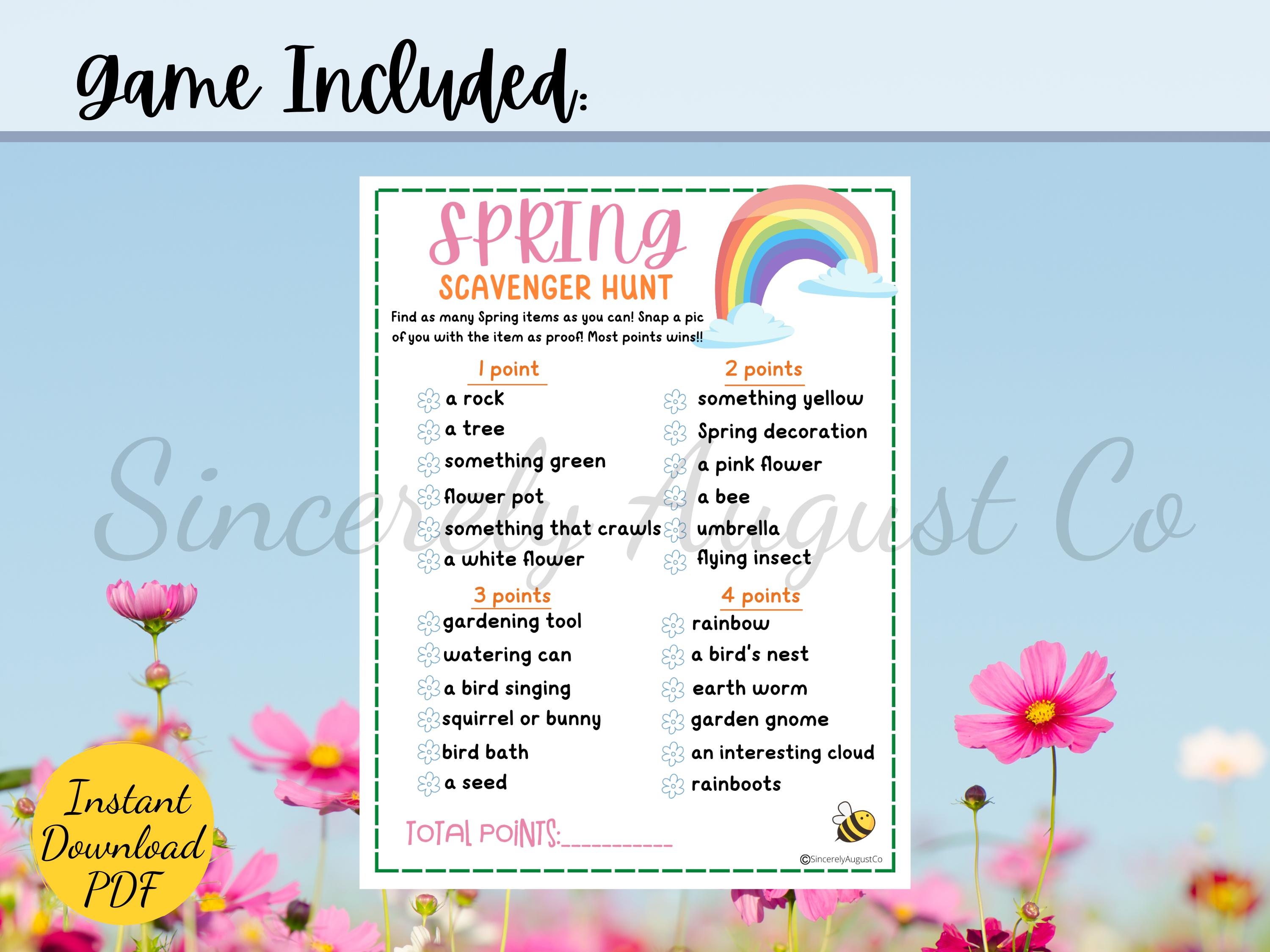 Spring SCAVENGER HUNT Game - Printable Spring Season Party Game ...