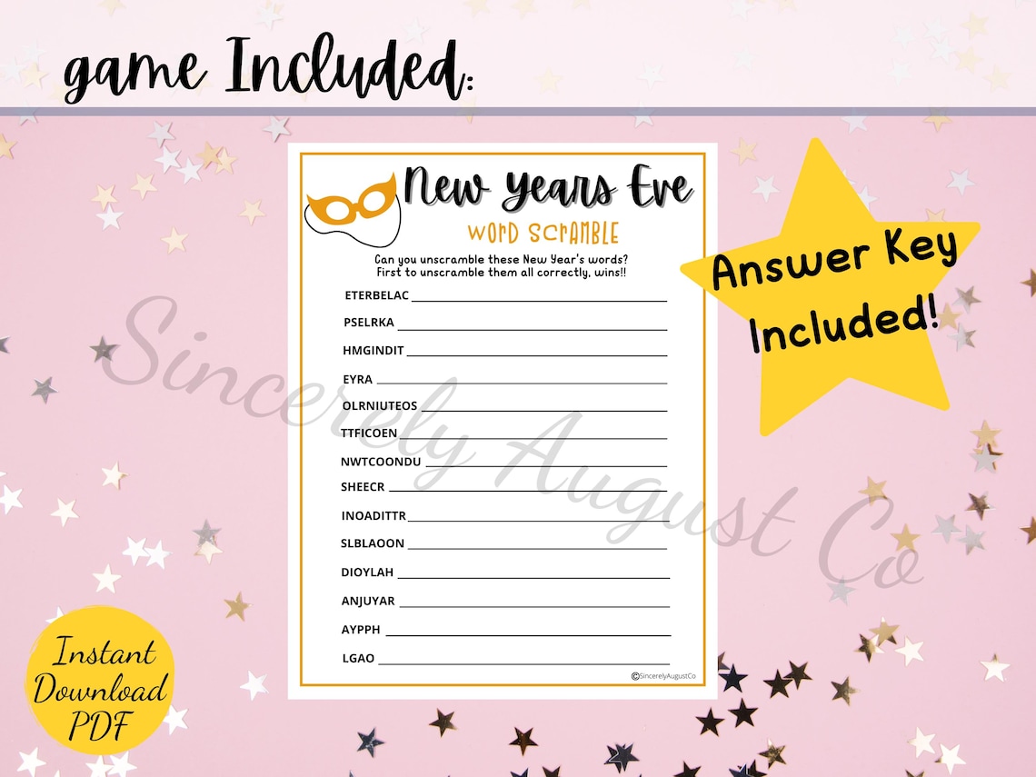 New Year's Eve WORD SCRAMBLE Game - New Years Party Game - Printable ...