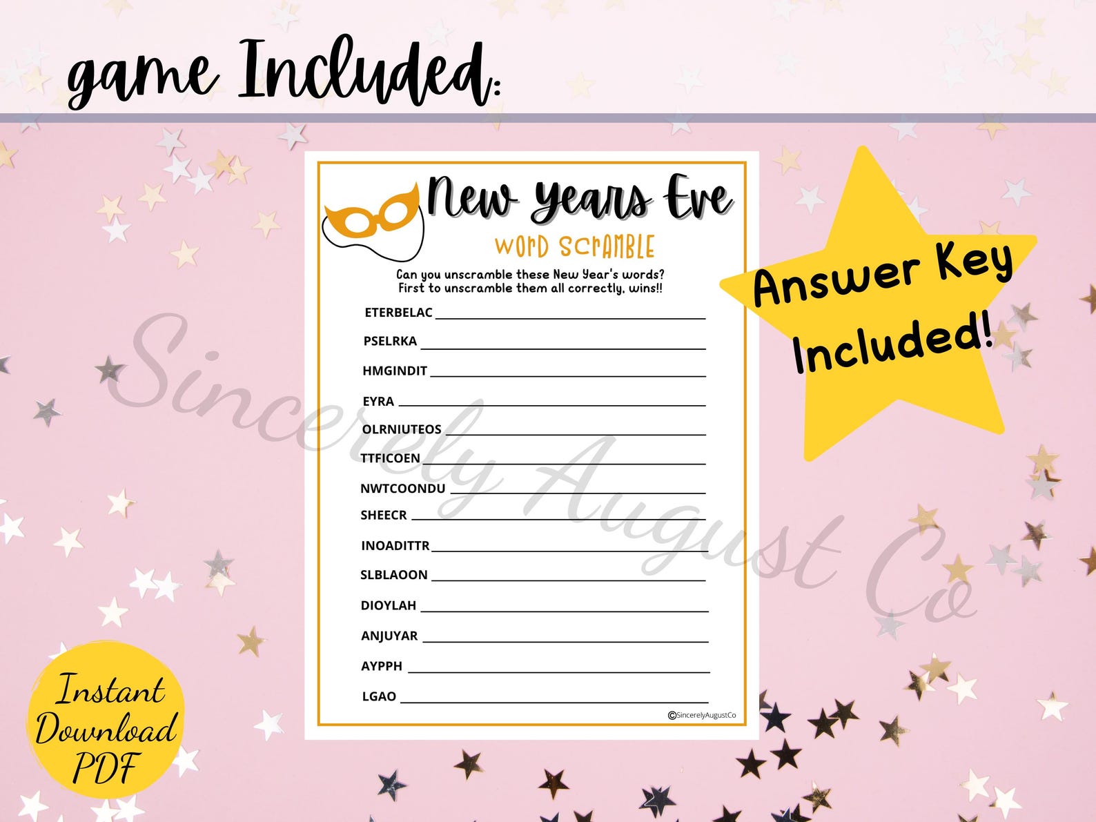 New Year's Eve WORD SCRAMBLE Game - New Years Party Game - Printable ...