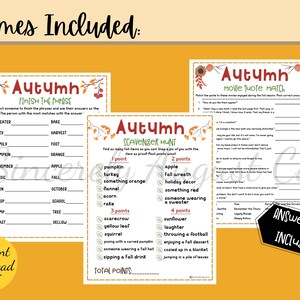 FALL Season GAMES BUNDLE Printable Autumn Games Fall Games for Families ...
