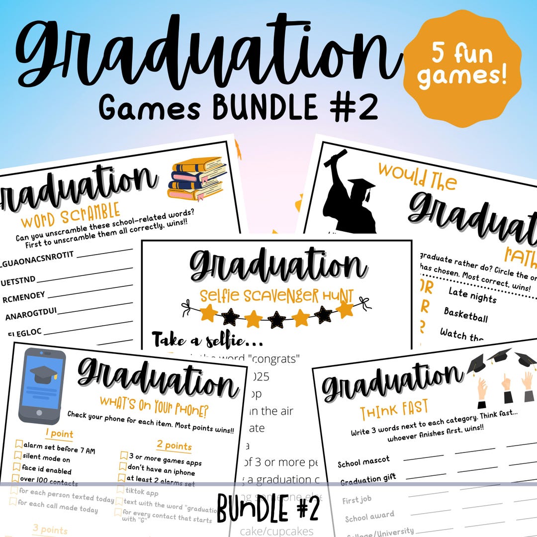 Graduation Party Games BUNDLE #2 - 5 Game Bundle - High School ...