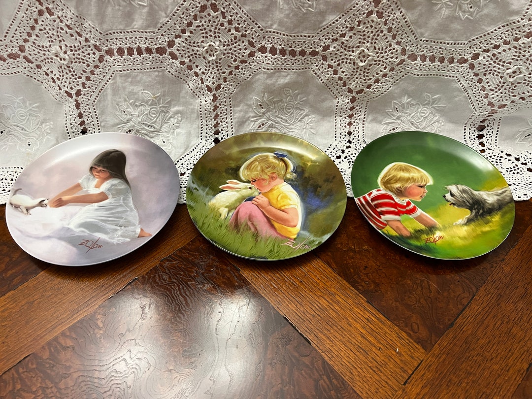 Tender Moments Plates, Donald Zolan Set of Three, Children and Pets ...