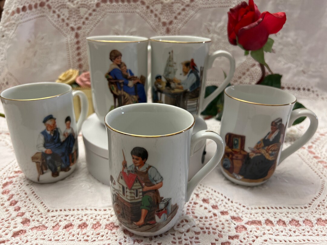 Vintage Norman Rockwell Cups, Set of Five Cups - Etsy