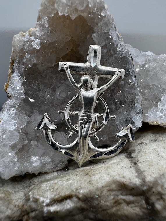 925 Religious Cross, Cross on Anchor, Gift for Her, R… - Gem