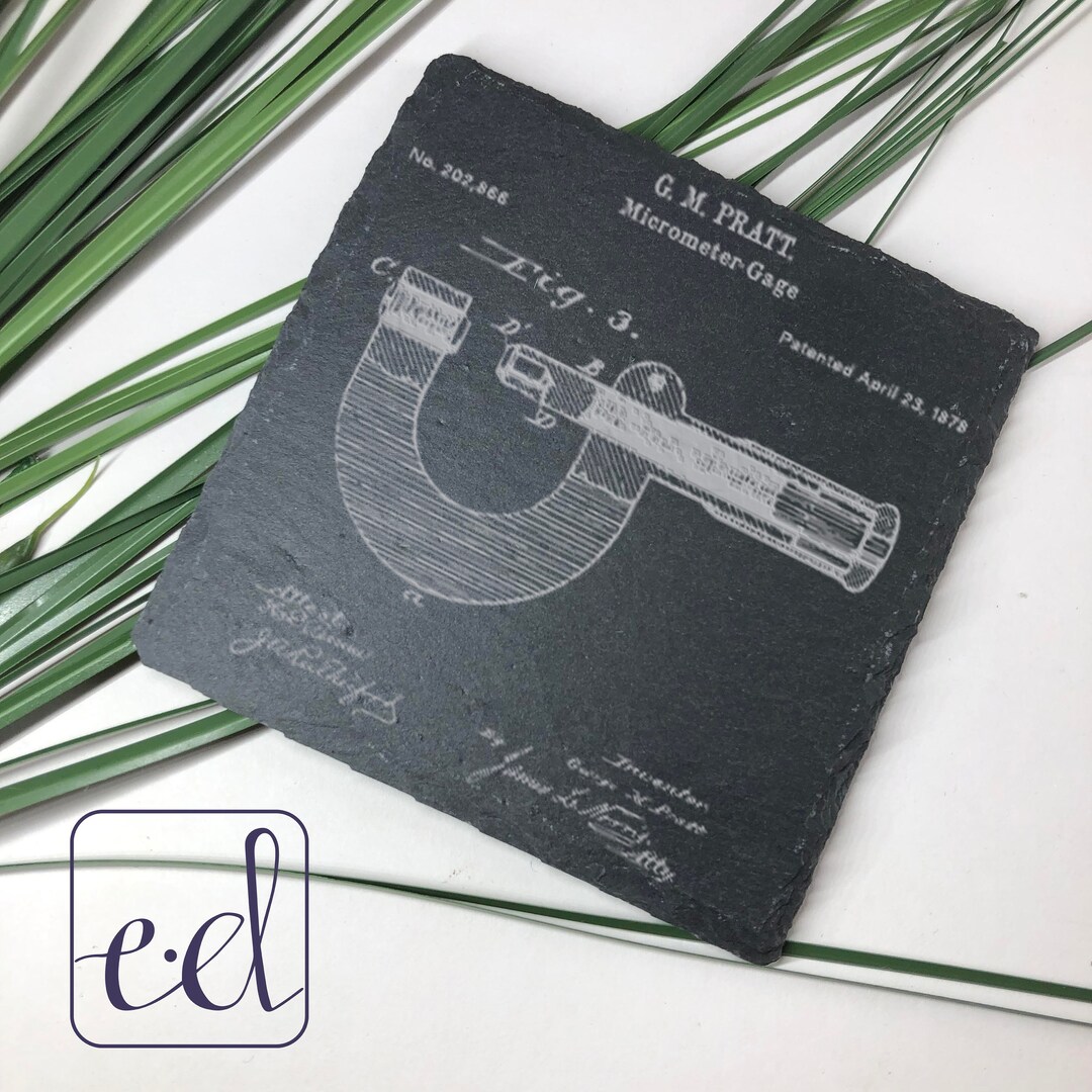 Pratt Micrometer Patent Coasters Set of 4, Laser Engraved Slate, Gift ...