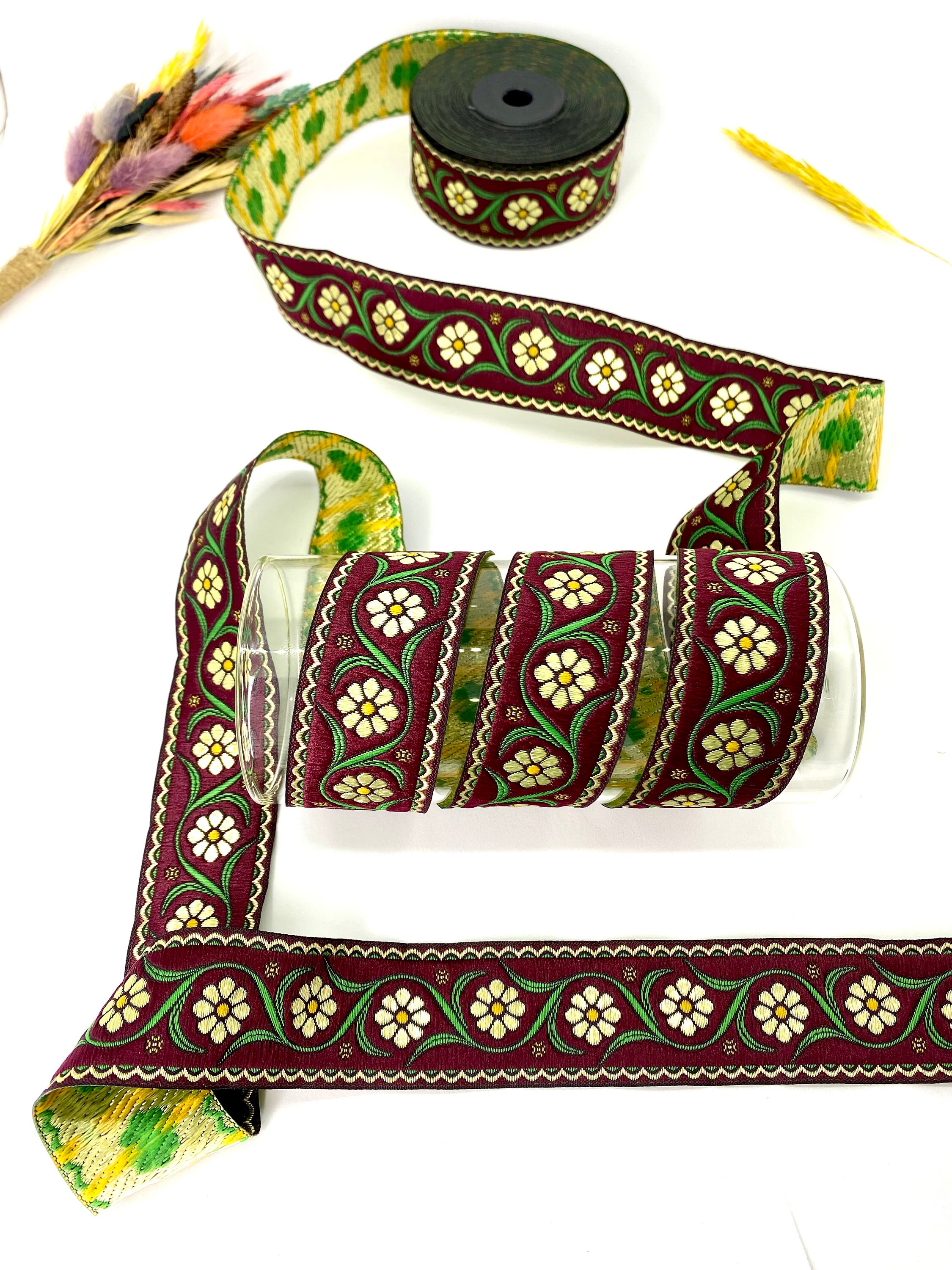 10 Yards/30mm GREEN Floral Jacquard Trim1.18 Inchvintage Ribbon,costume ...