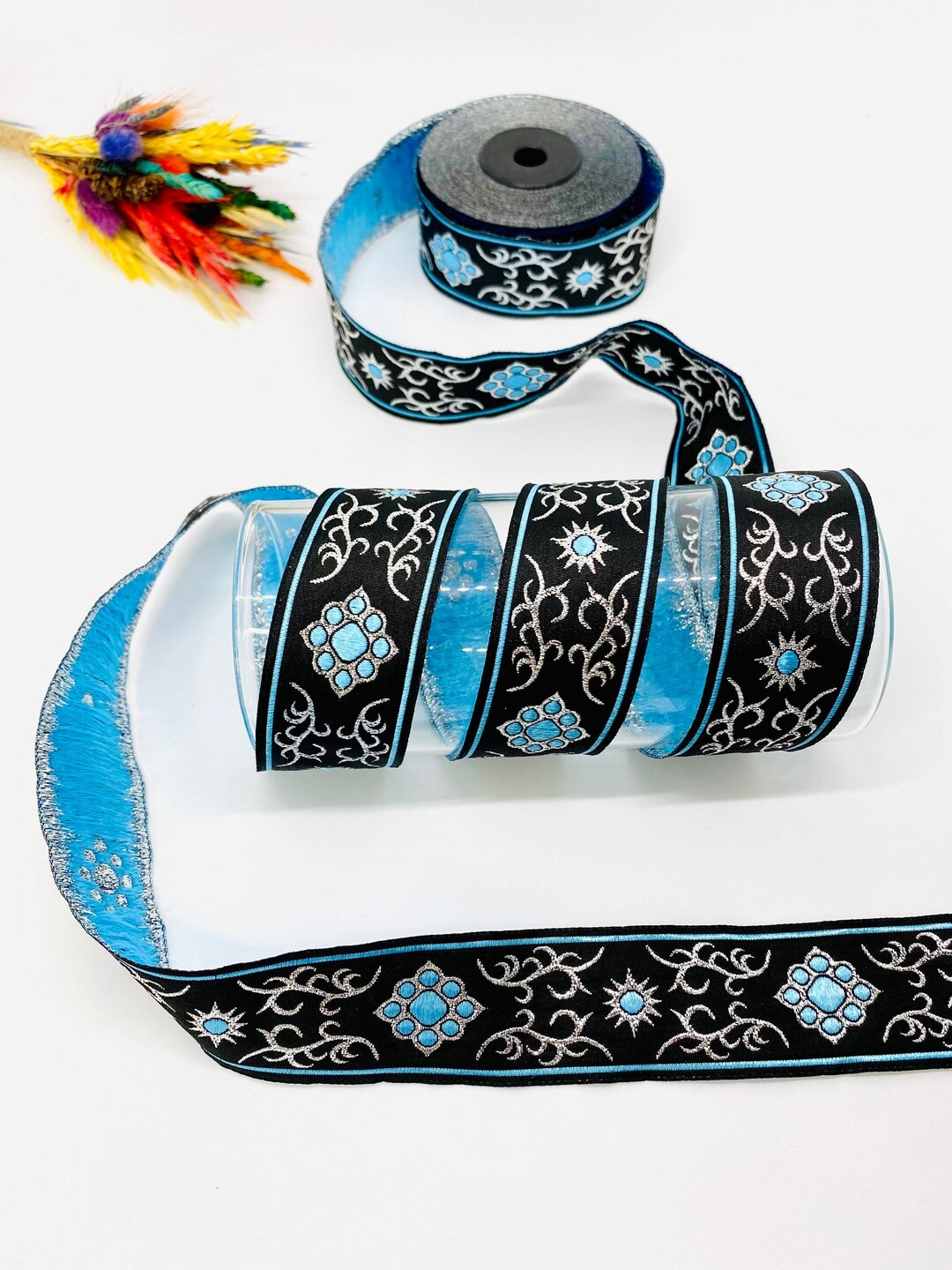 10 Yards/30mm Metallic SKY BLUE Jacquard Ribbon(1.18 Inch)jacquard Trim ...