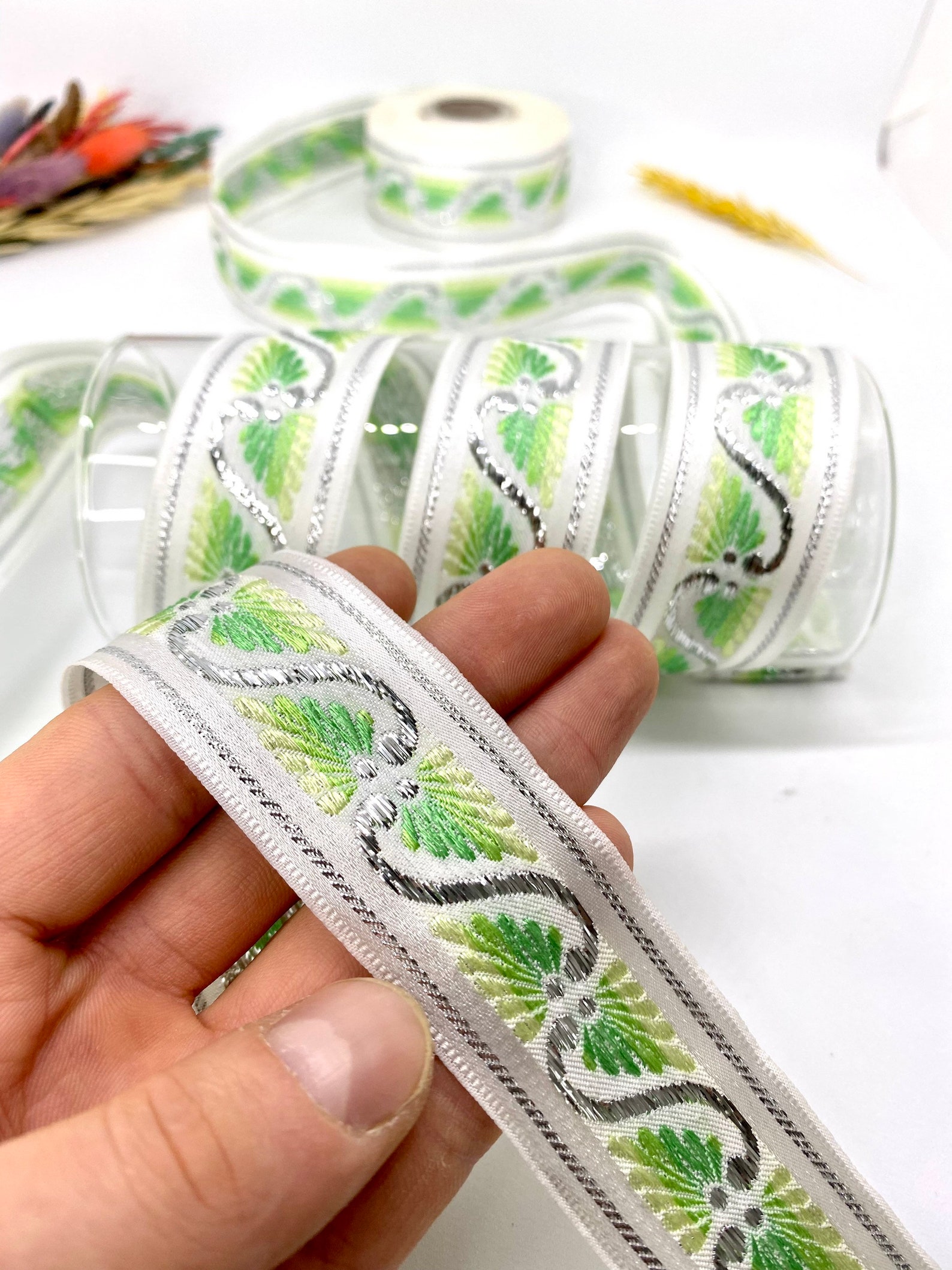 10yrd/30 Mm Green Seashell Jacquard Trim1.18 Inchjacquard Ribbon ...