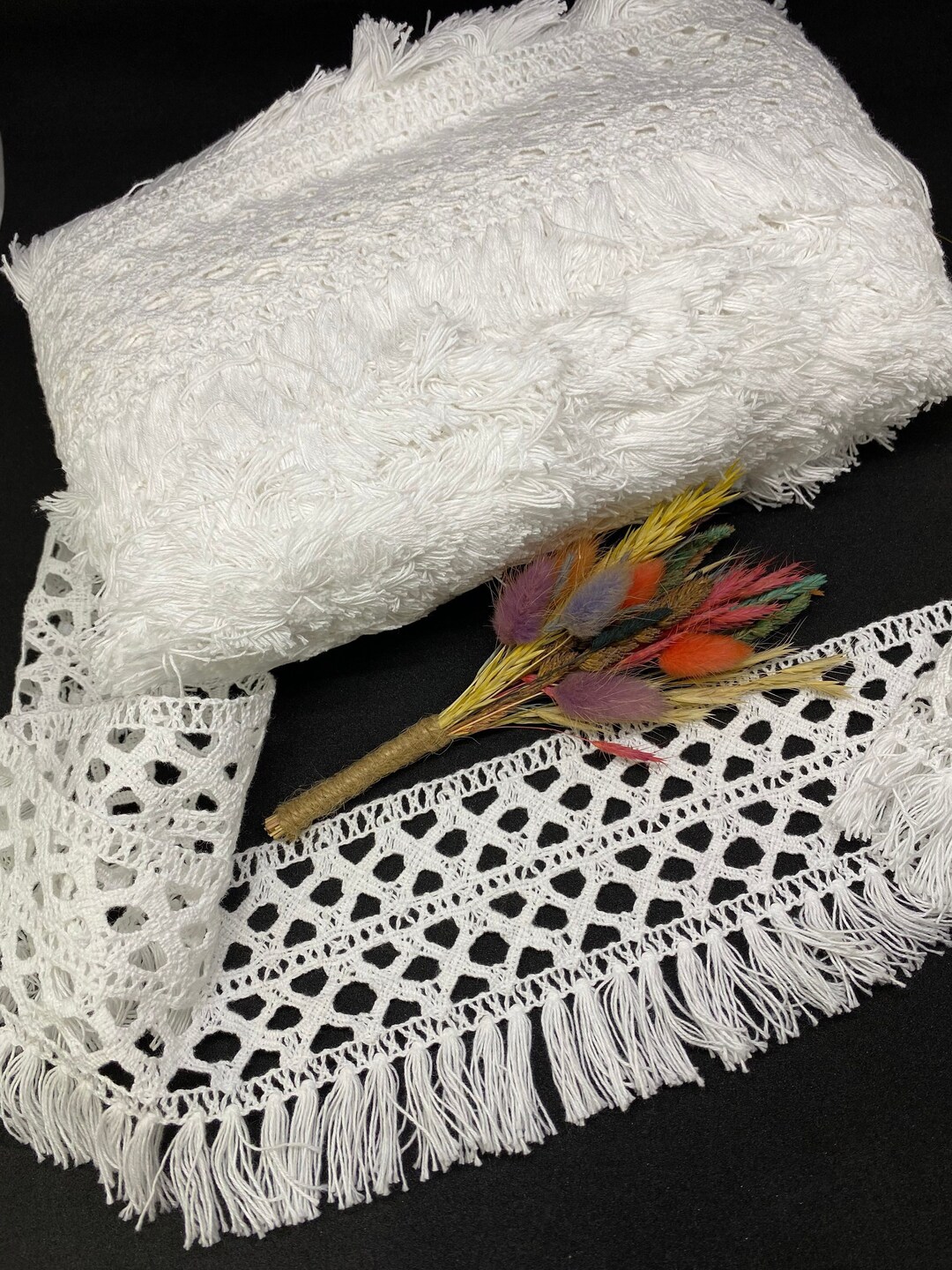 White Tasseled Cotton Lace Trim: Kopanaki Braid, 3.93" Wide - Etsy ...
