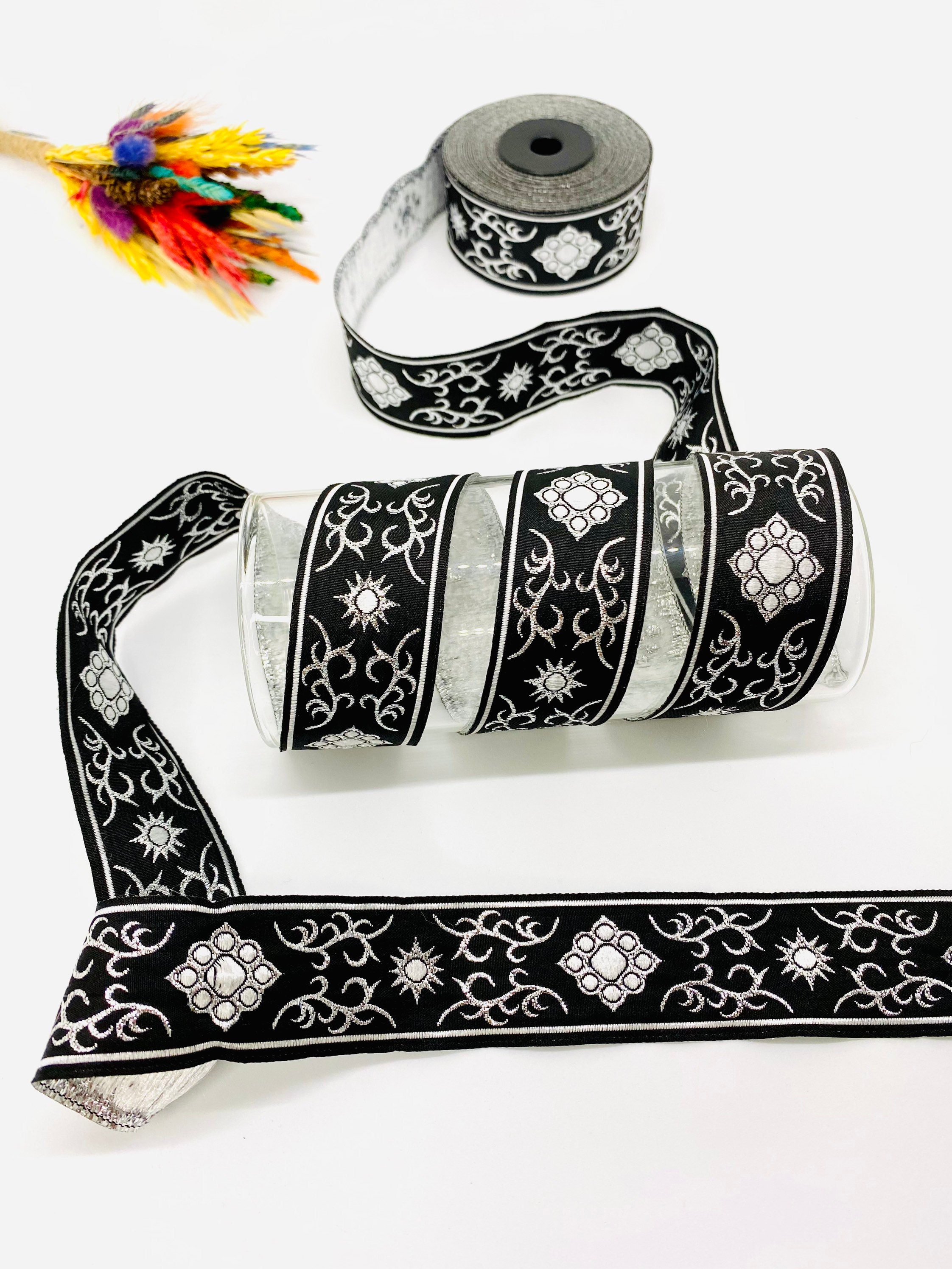 10 Yards/30mm Metallic SKY BLUE Jacquard Ribbon1.18 Inchjacquard Trim ...