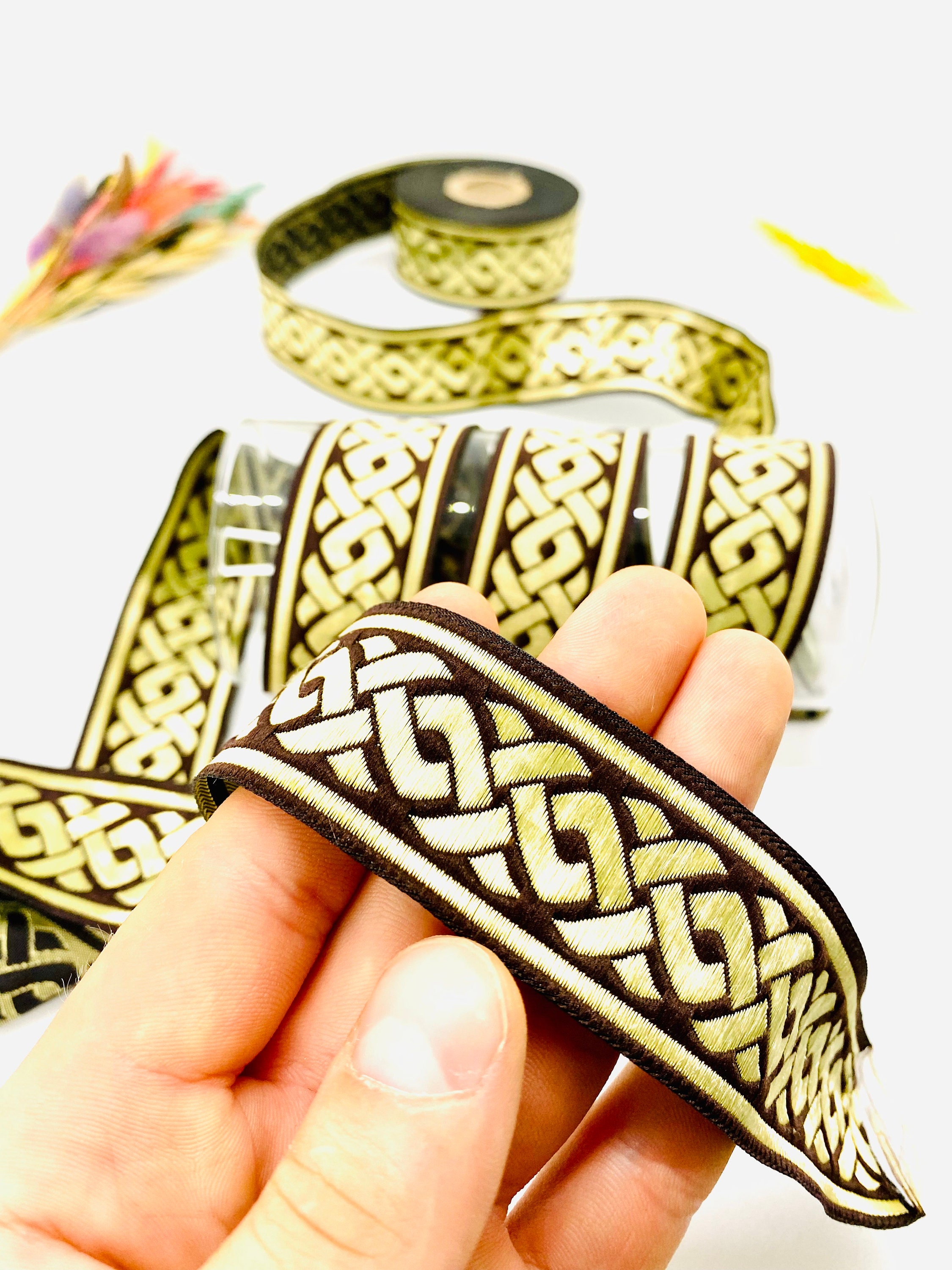Navy Blue Celtic Knot Jacquard Ribbon: Medieval Costume Trim (10 Yards ...