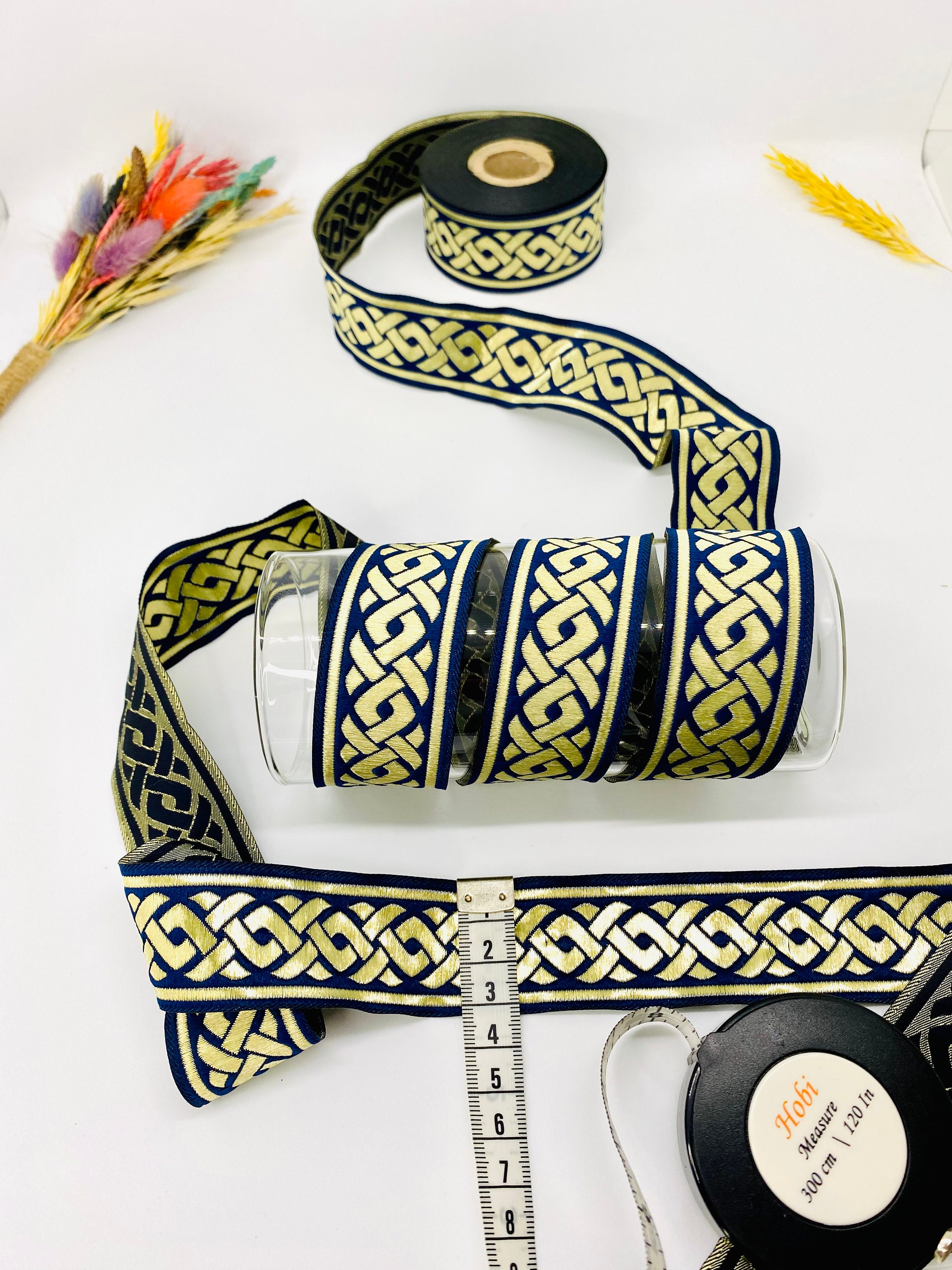 Navy Blue Celtic Knot Jacquard Ribbon: Medieval Costume Trim (10 Yards ...