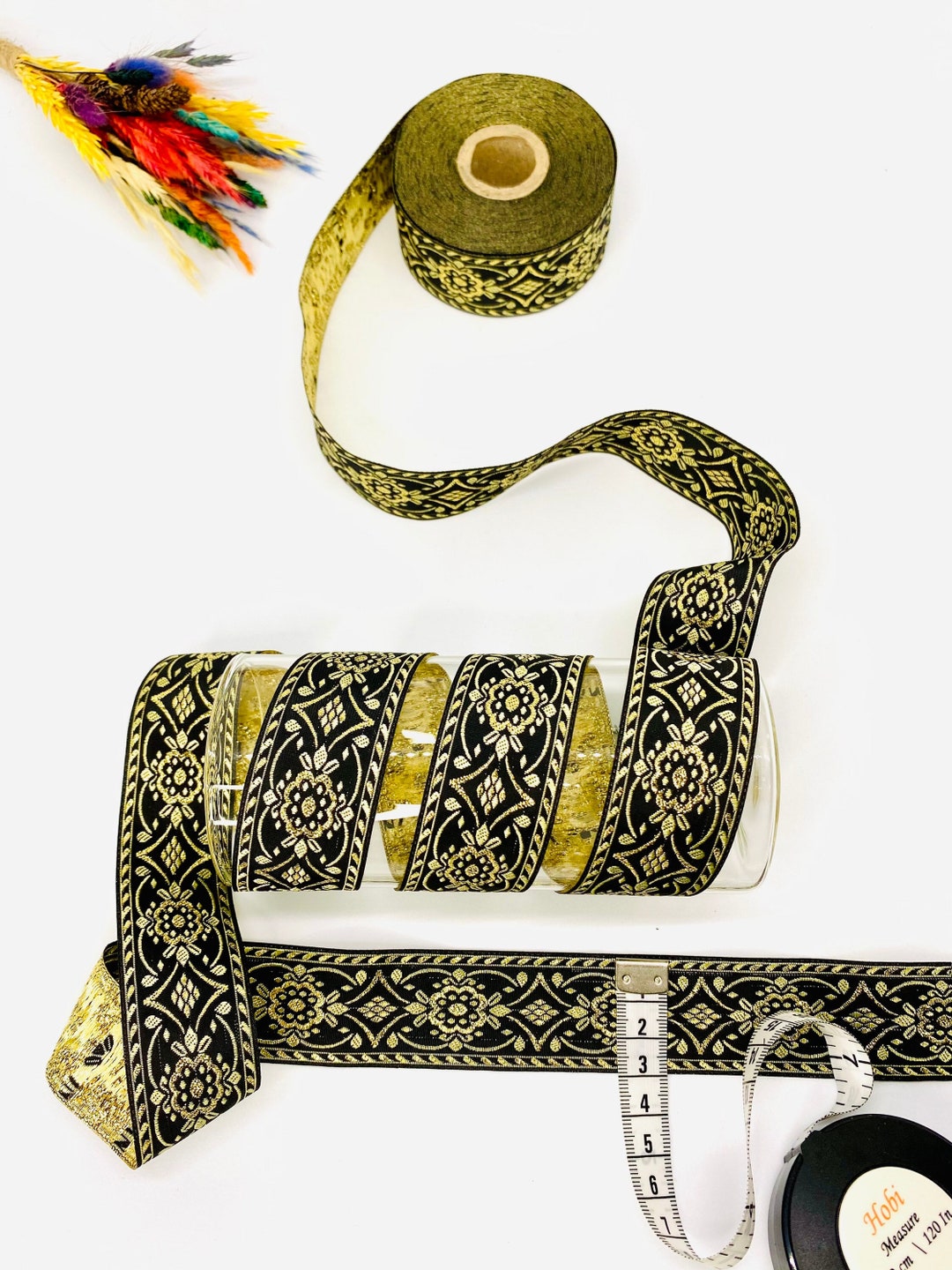 10 Yards/30mm Black/gold Jacquard Ribbon(1.18 Inch)vintage Ribbon ...