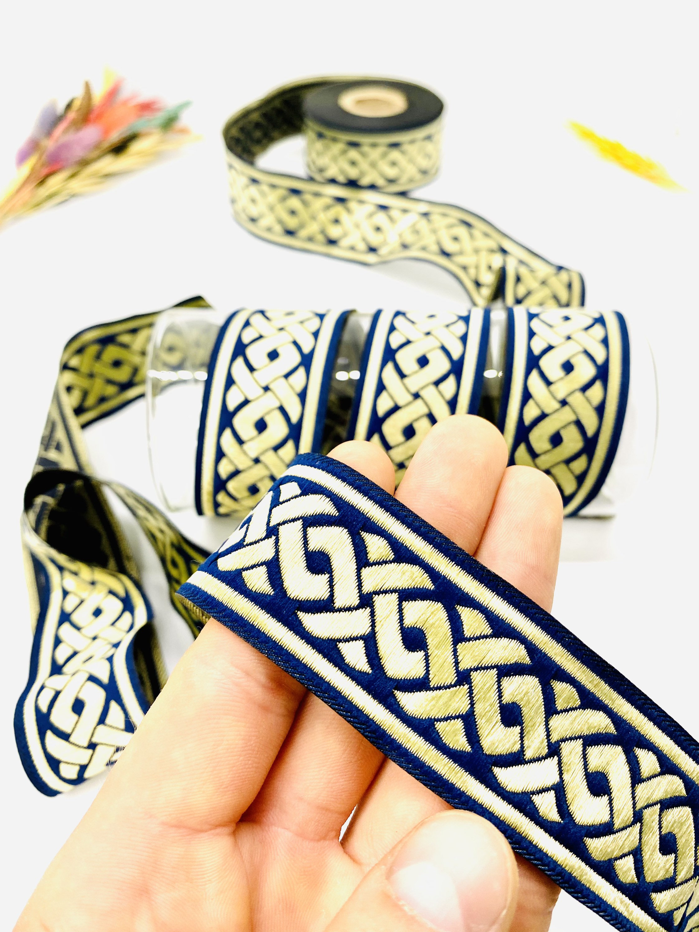 30 Mm Black/gold Celtic Jacquard Trim1,18inchvintage Ribbon,jacquard ...