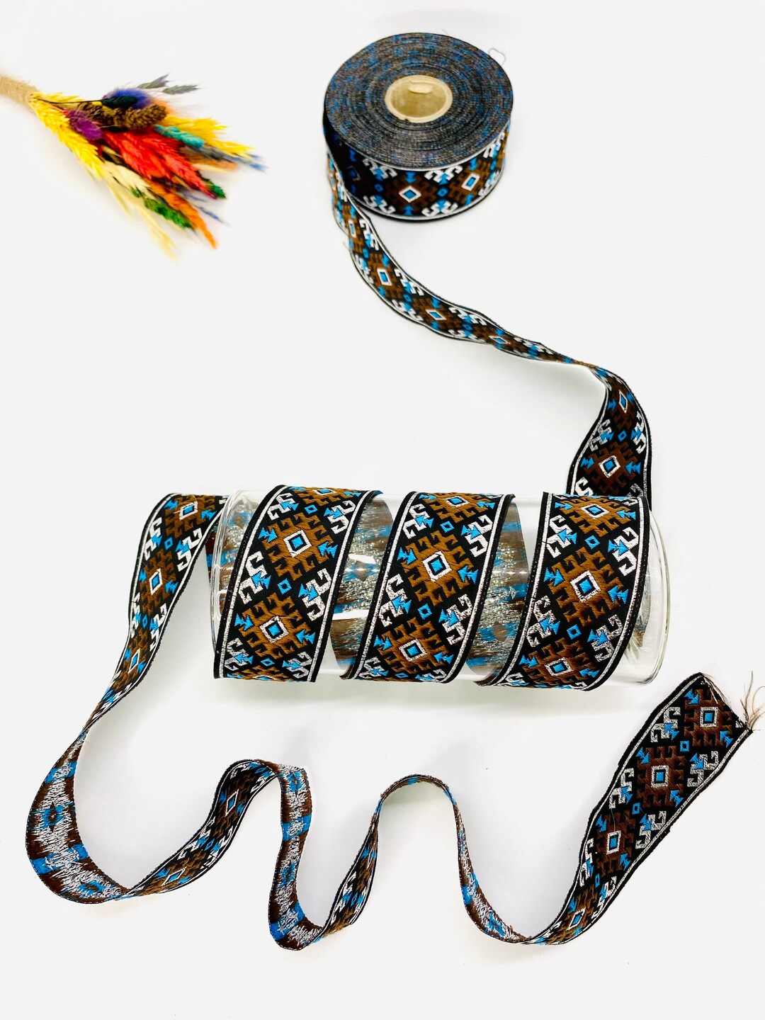 10 Yards/30 Mm Blue/brown Snowy Jacquard Trim(1.18 Inches)jacquard ...