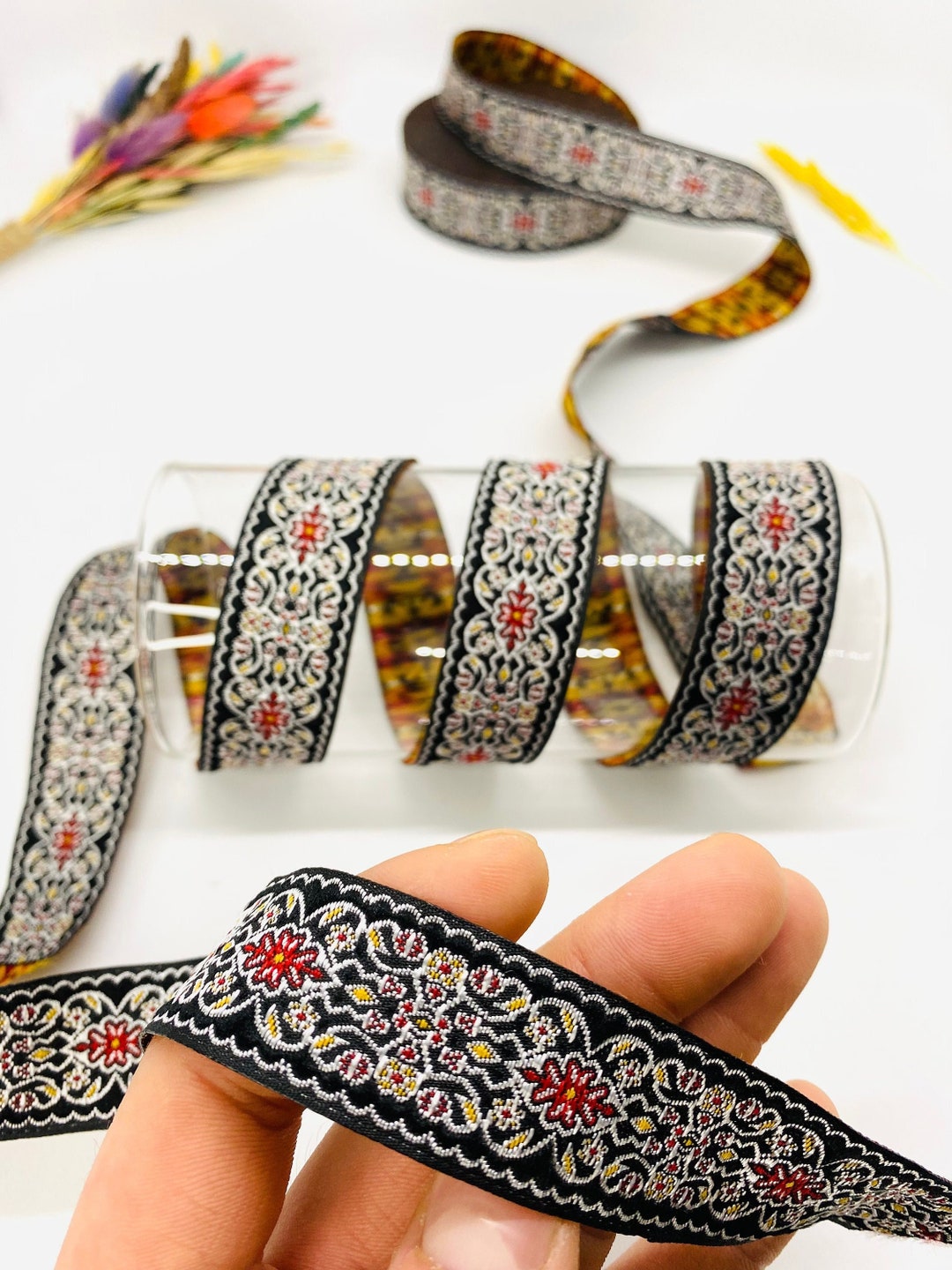 Black & Red Anatolian Jacquard Ribbon: Medieval Style Trim (10 Yards ...