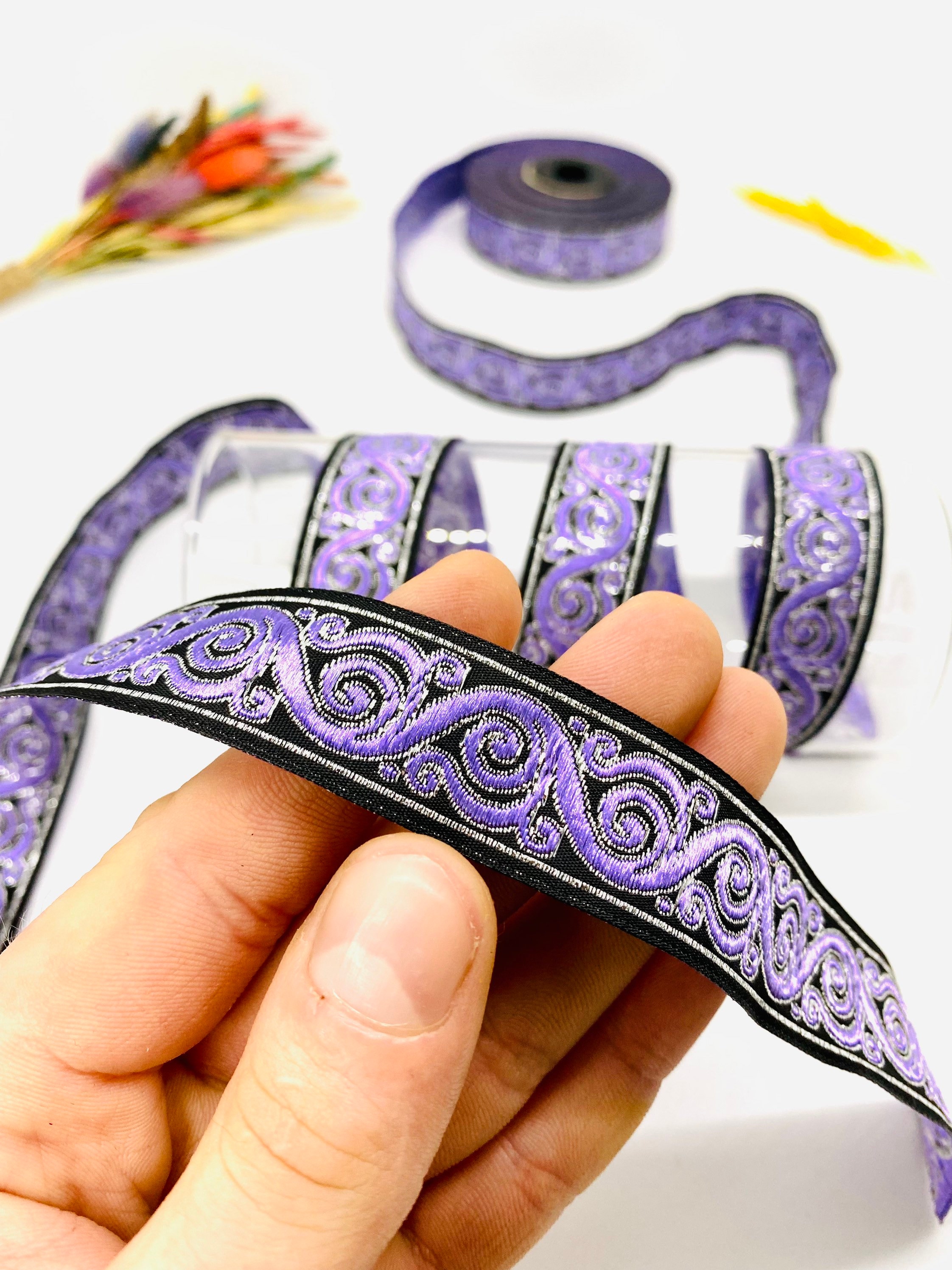 10 Yrds/22 Mm BLUE Scroll Jacquard Ribbon0.86 Inchrenaissance Trim ...