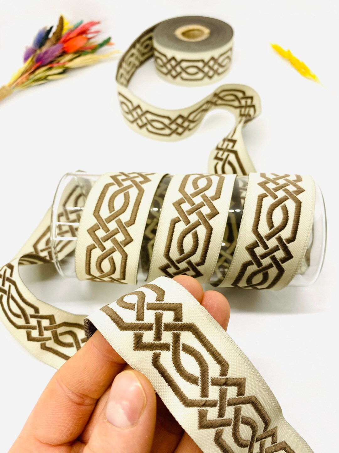 10yards/30mm Brown Celtic Jacquard Trim(1.18 Inch)jacquard Ribbon ...