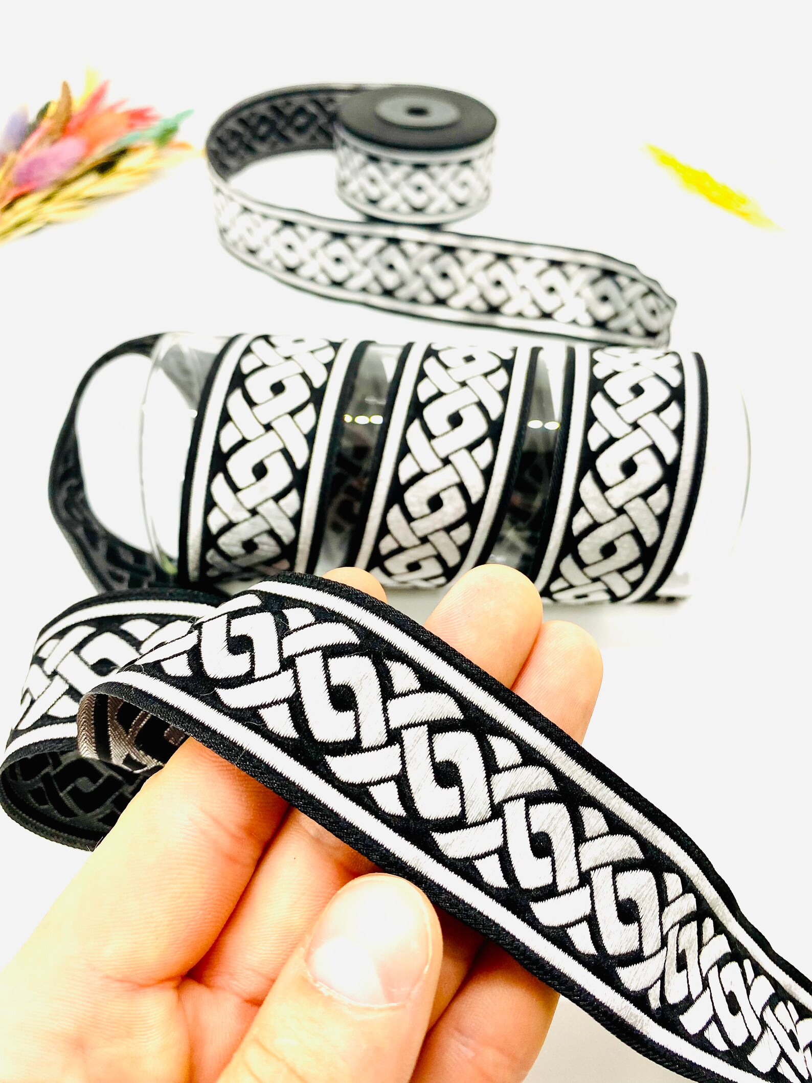 Navy Blue Celtic Knot Jacquard Ribbon: Medieval Costume Trim (10 Yards ...